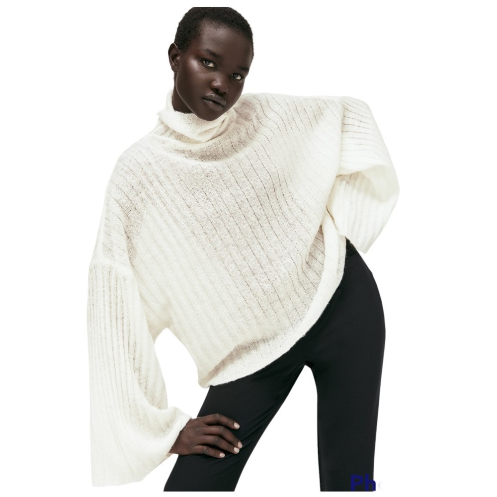 Zara Semi-Sheer Ribbed Knit Sweater - Gem